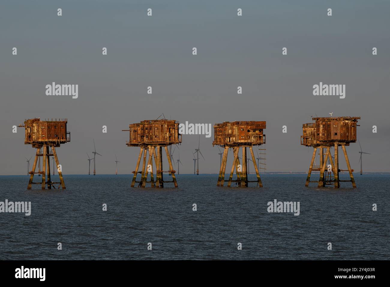 World War II Red Sands Maunsell Forts in the Thames Estuary Stock Photo ...