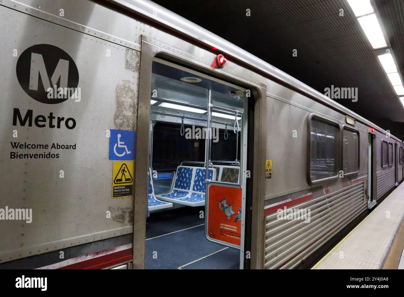 Los Angeles, California: Los Angeles Metro Rail Train B Line stopped at ...