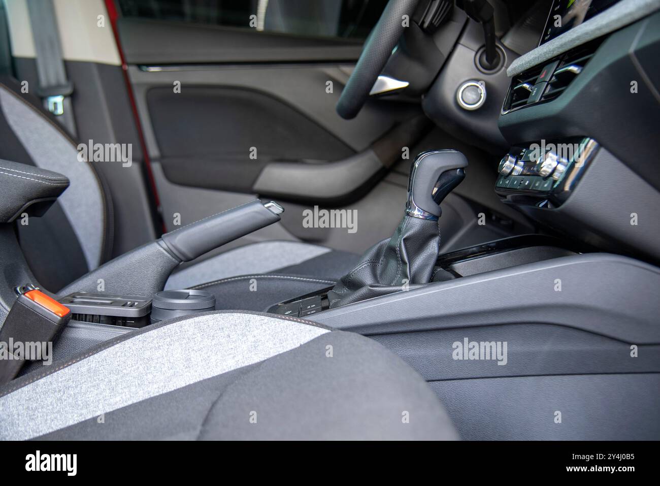 Manual gear shift and handbrake inside the passenger car Stock Photo ...