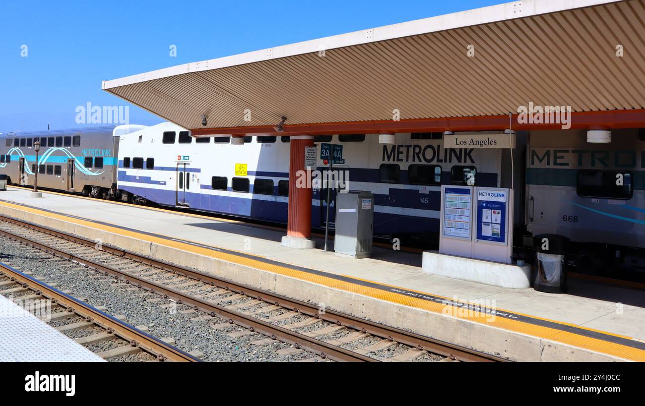 Los Angeles Union Station with the Metrolink train on the platform Stock Photo - Alamy