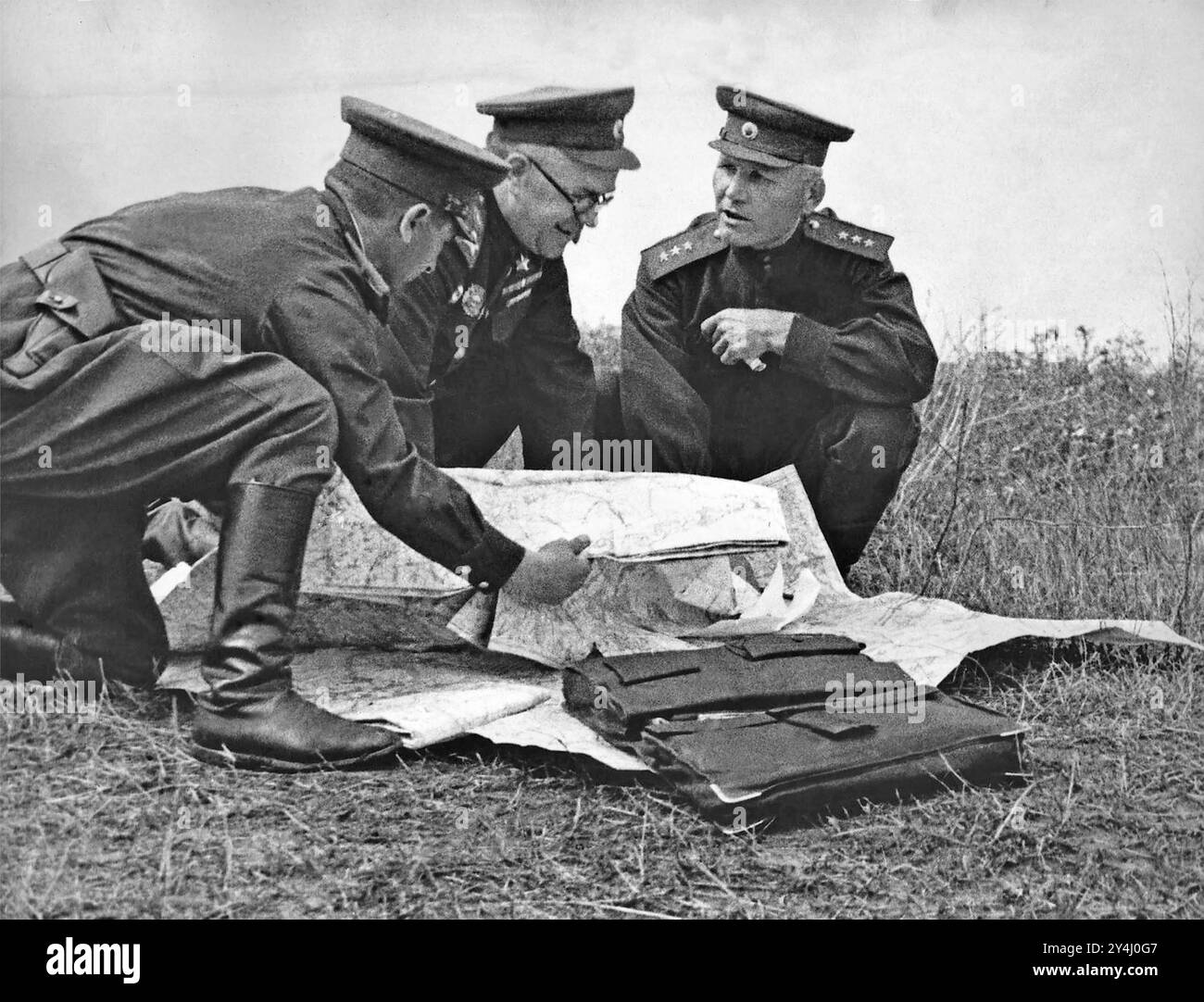 BATTLE OF KURSK 1943. Russian commanders Georgy Zhukov at right and ...