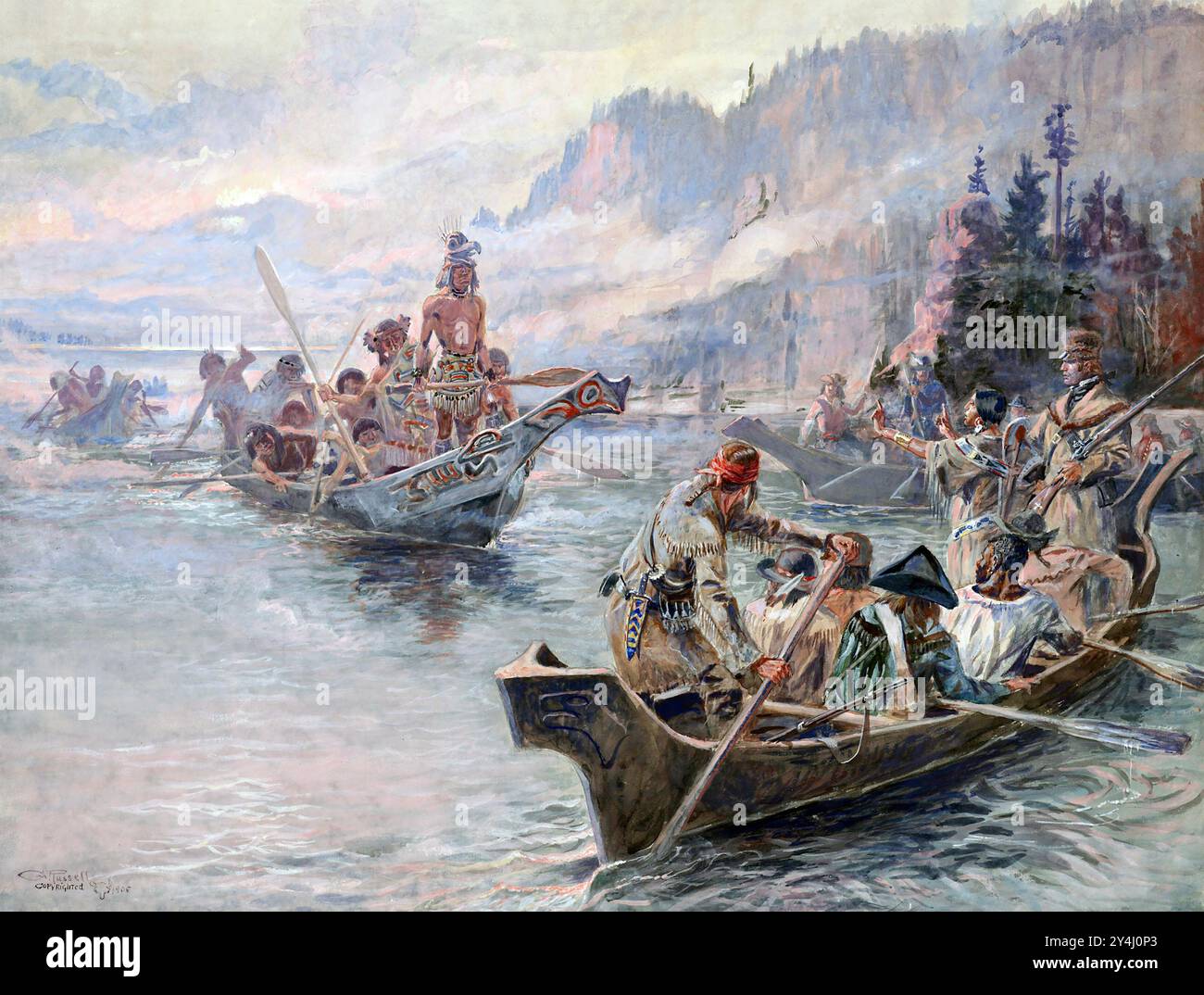 MERIWETHER LEWIS AND WILLIAM CLARK meet a group of Chinooks on the ...