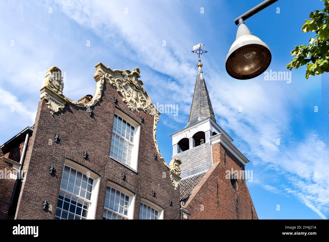 Facades and church tower of the historical center of Balk, Friesland ...