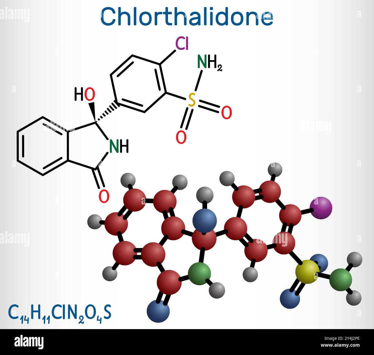 Chlorthalidone molecule. It is diuretic drug. Structural chemical ...