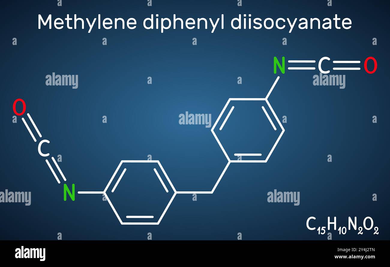 Methylene diphenyl diisocyanate, Structural chemical formula, dark blue ...
