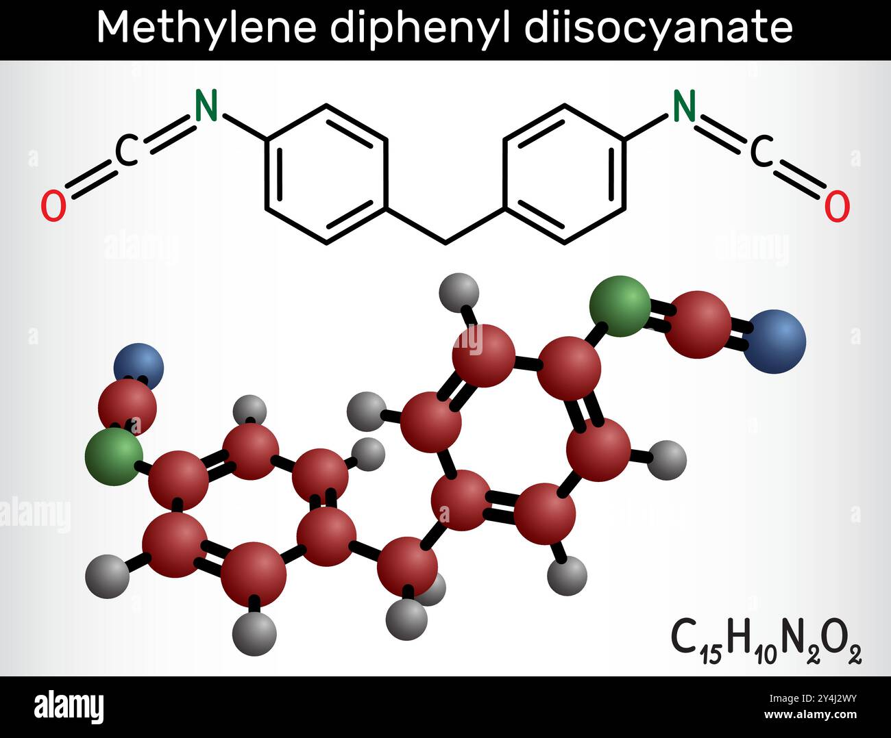 Methylene diphenyl diisocyanate, Structural chemical formula, molecule ...