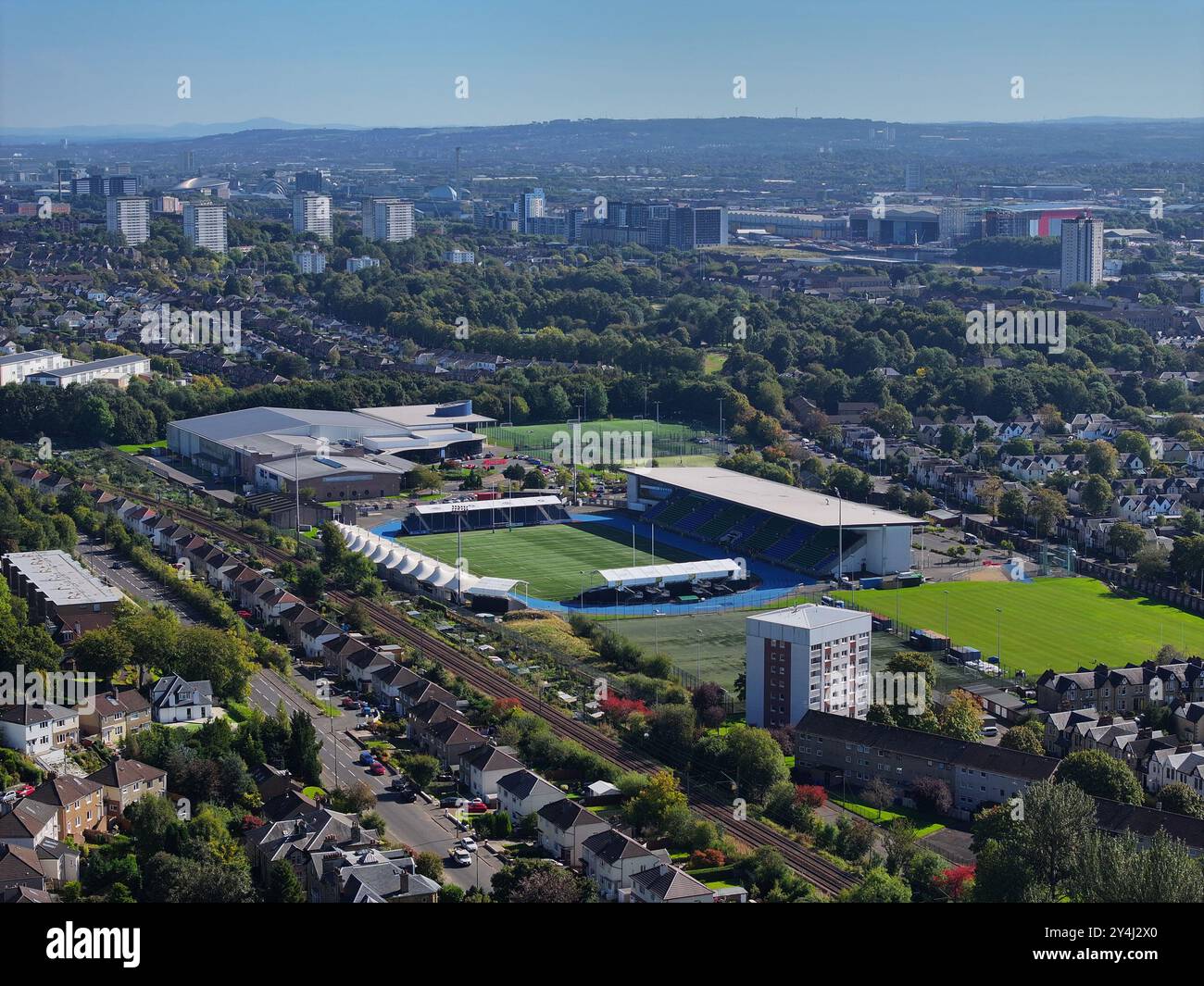 Scotstoun Stadium Glasgow 18 September 2024. Aerial view of Scotstoun Stadium, one of the main ...