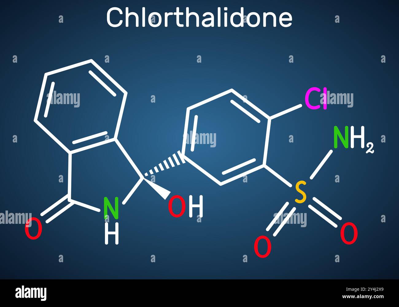 Chlorthalidone molecule. It is diuretic drug. Structural chemical ...