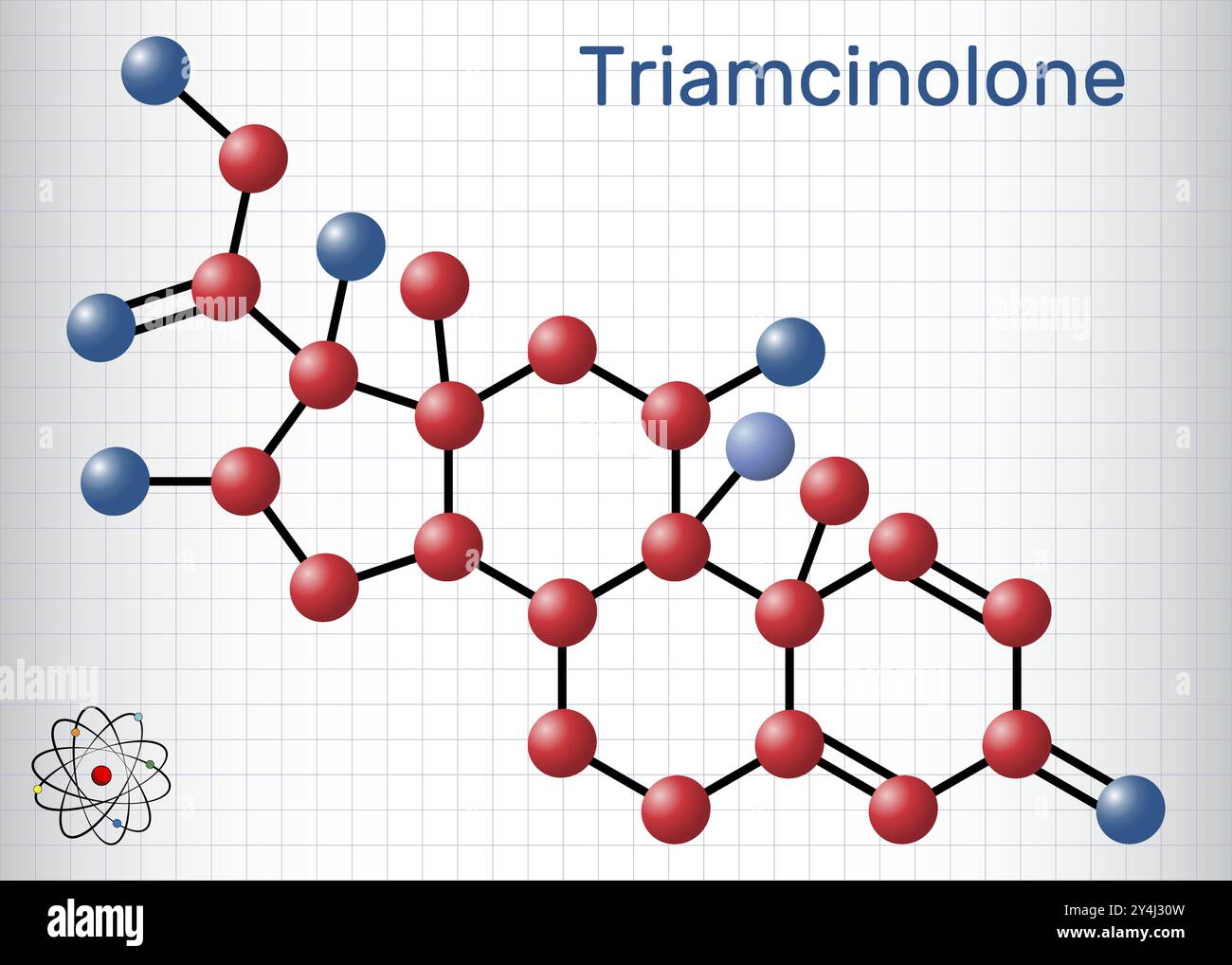 Triamcinolone glucocorticoid molecule. Molecule model. Sheet of paper ...