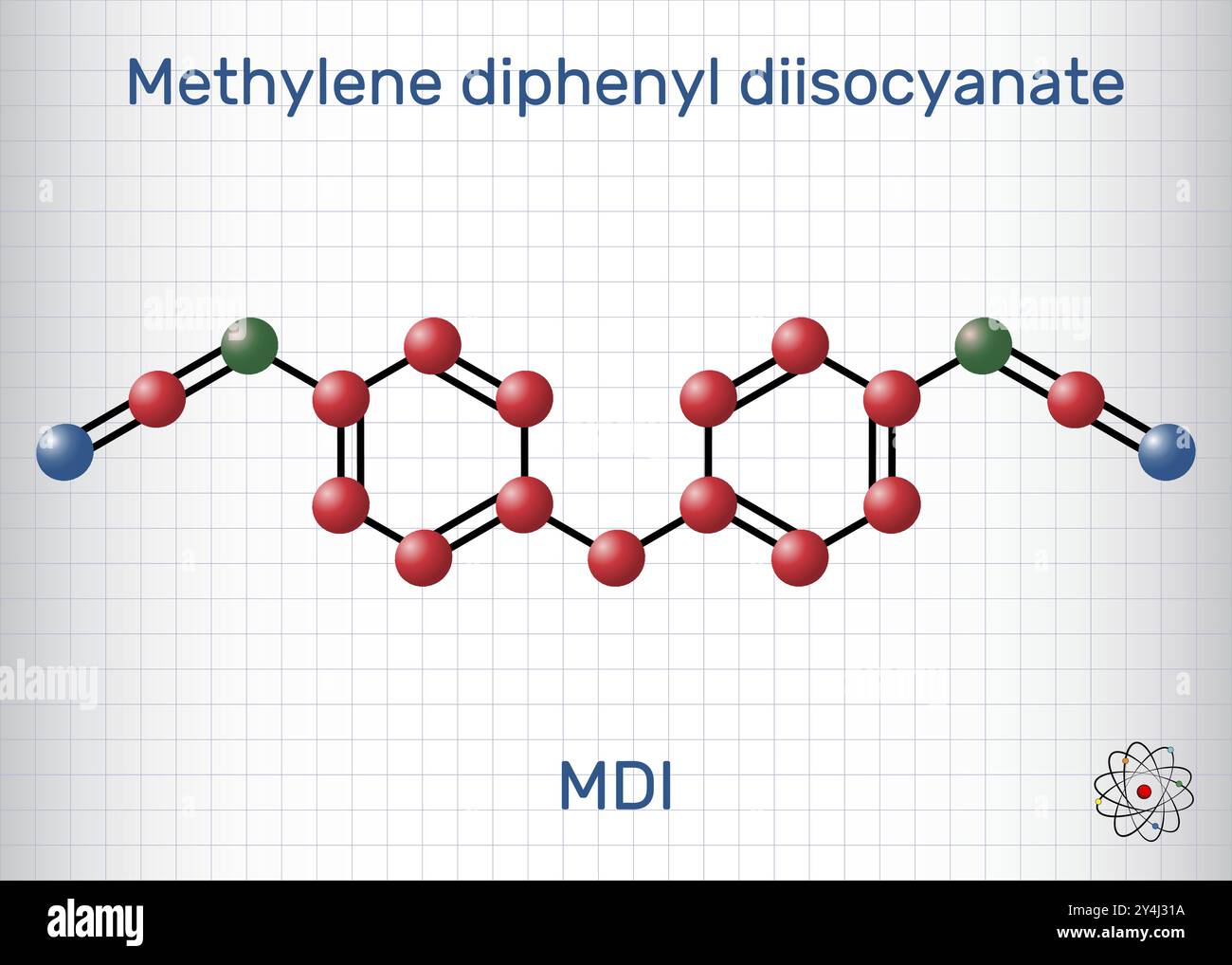 Methylene diphenyl diisocyanate, Molecule model. Sheet of paper in a ...