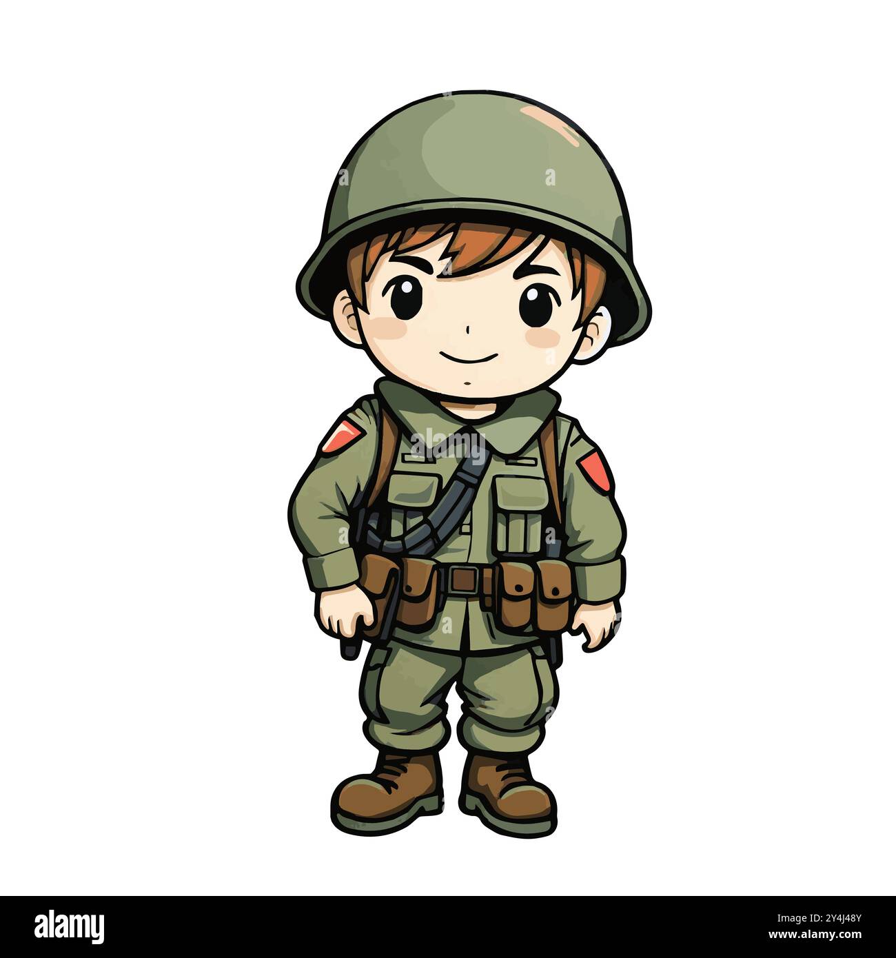 Cute little hero soldier in army uniform, cartoon character on white ...