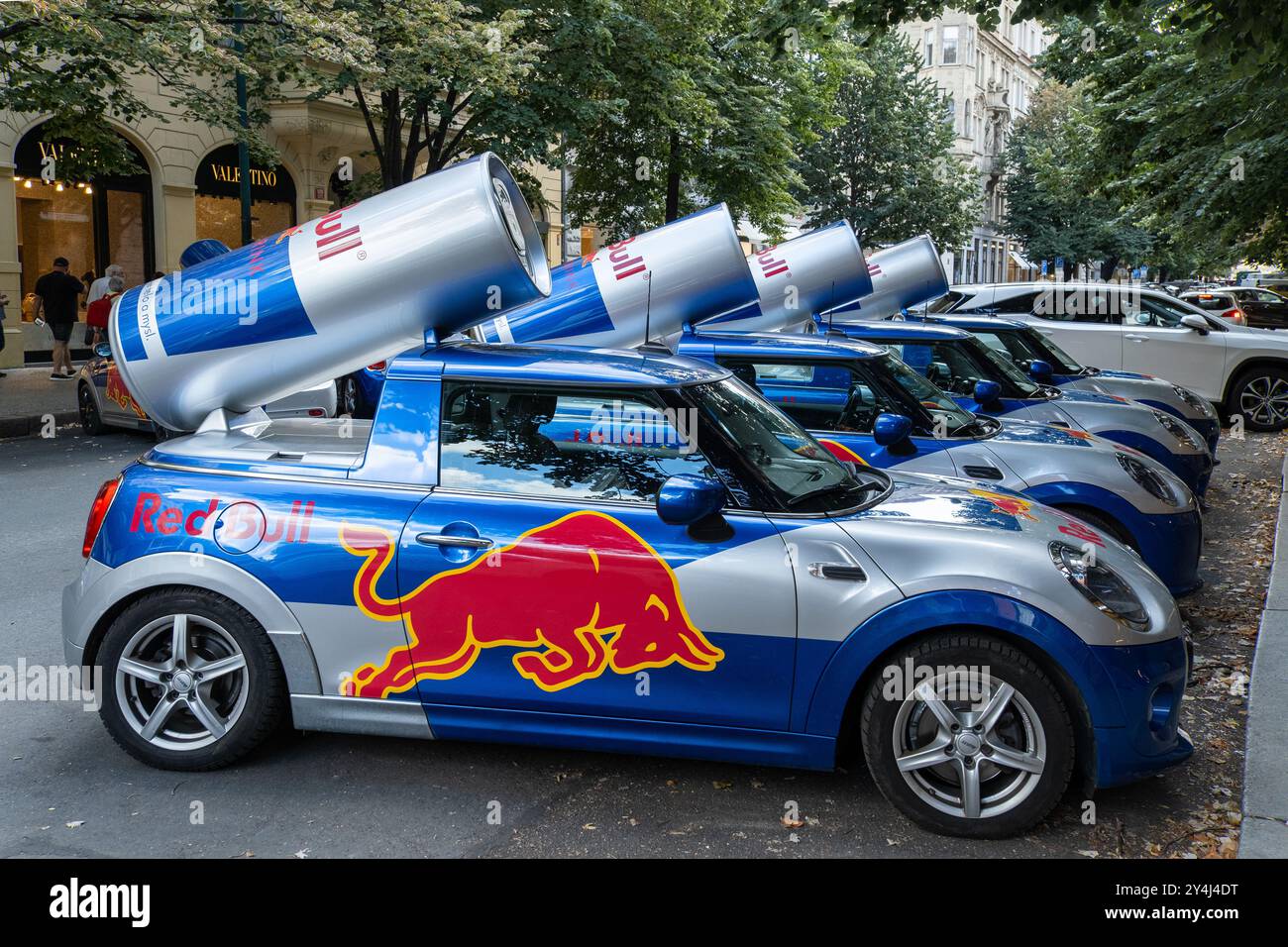 Prague, CZ - 10.08.2024: Red Bull advertising campaign in Prague ...