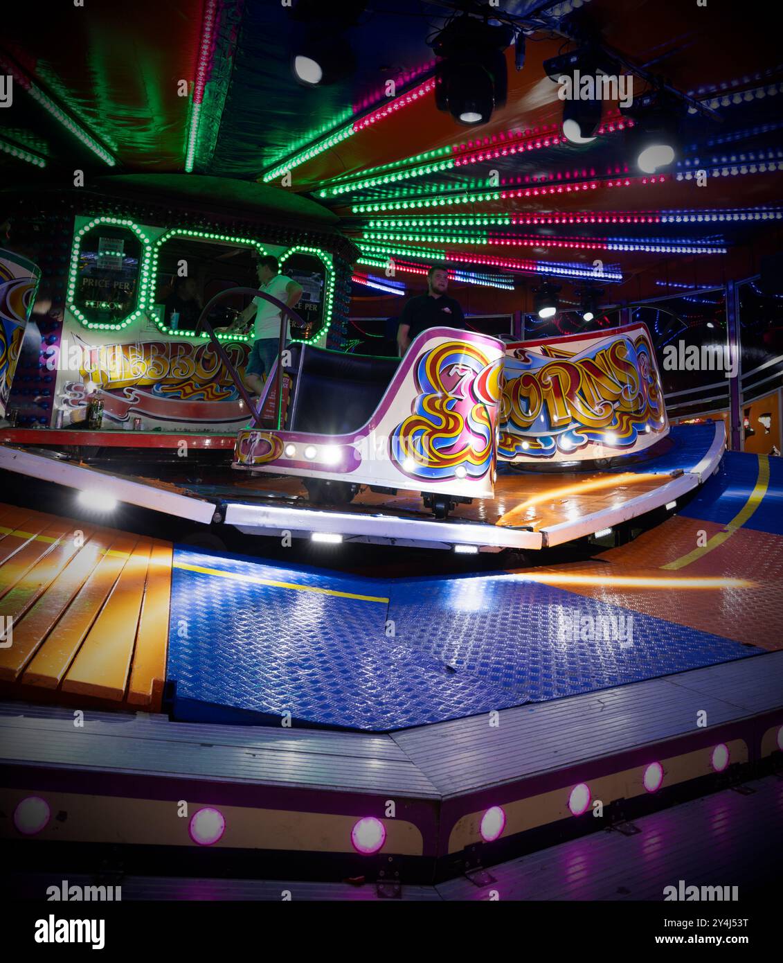 Light trails from the 'Waltzer' fairground ride at the annual 'Witney ...