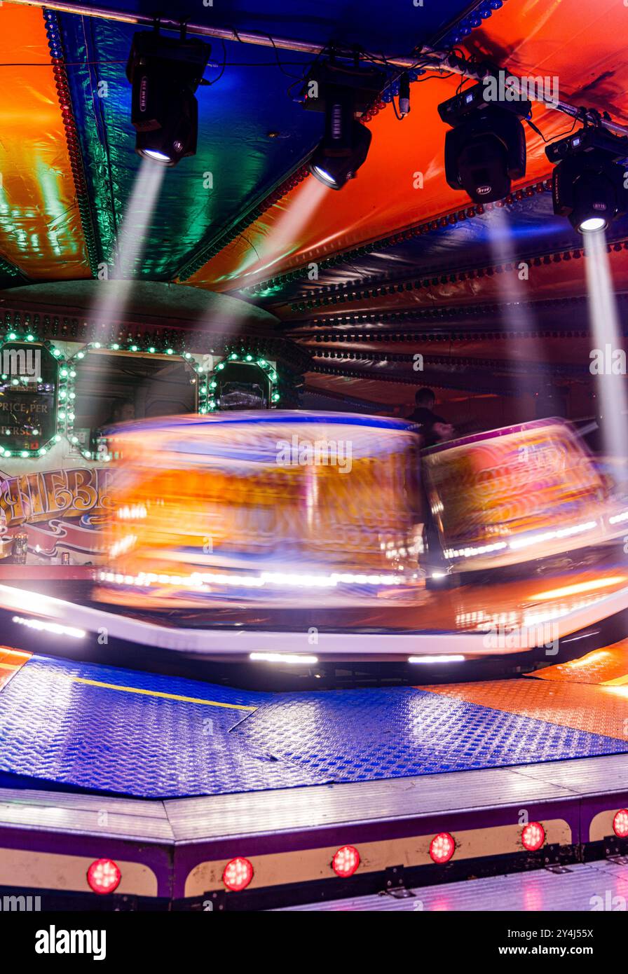 Light trails from the 'Waltzer' fairground ride at the annual 'Witney ...