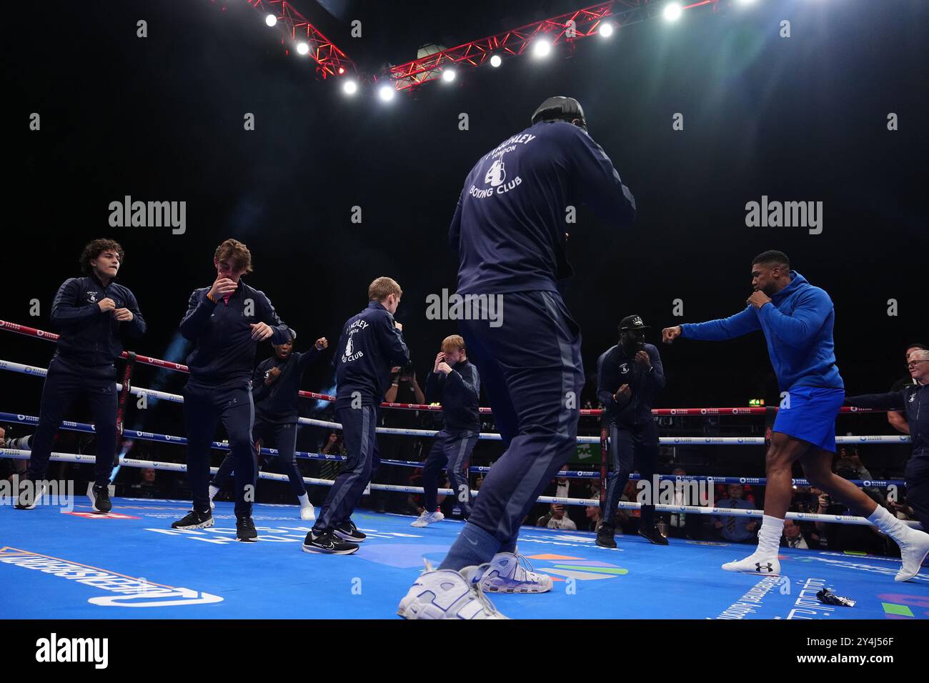 Anthony Joshua (right) with members of the Finchley Boxing Club during ...