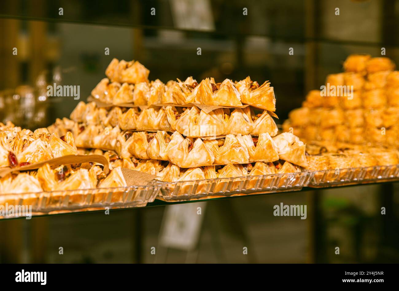 Mouthwatering, delicious display of golden, crunchy pastries in a ...