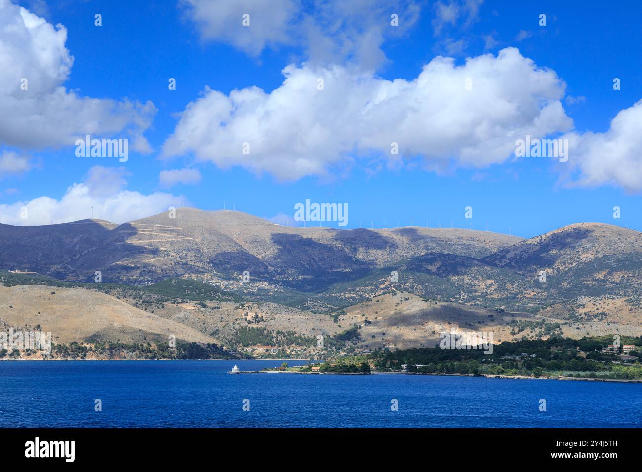 Typical coast of Kefalonia in the bay of Argostoli in Greece. In the ...
