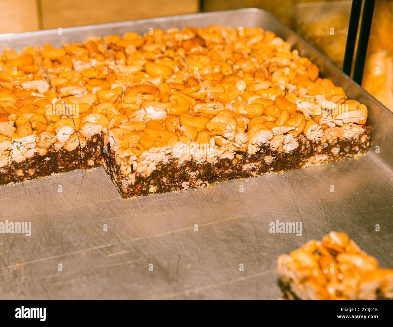 Homemade nut bars with delicious cashew topping, rich flavor and brown ...