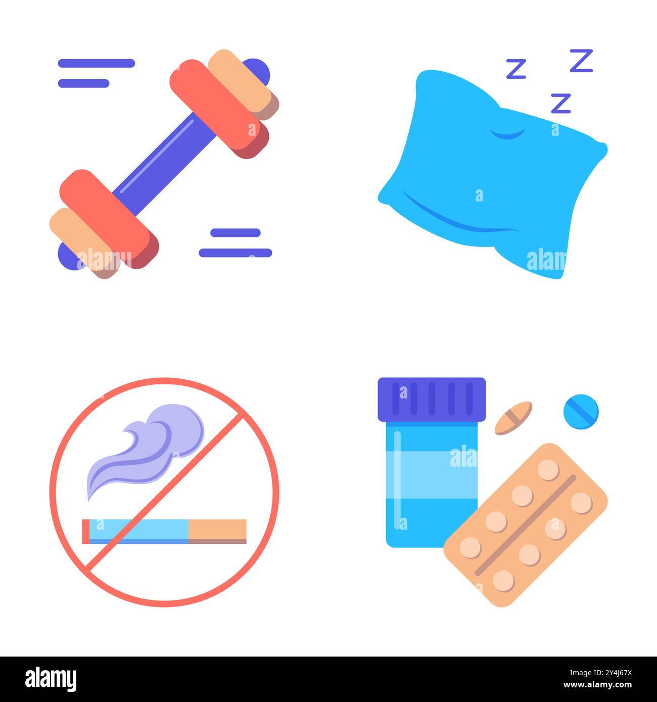 Healthy lifestyle neon icon set. Sleep enough, no smoking, fitness and ...