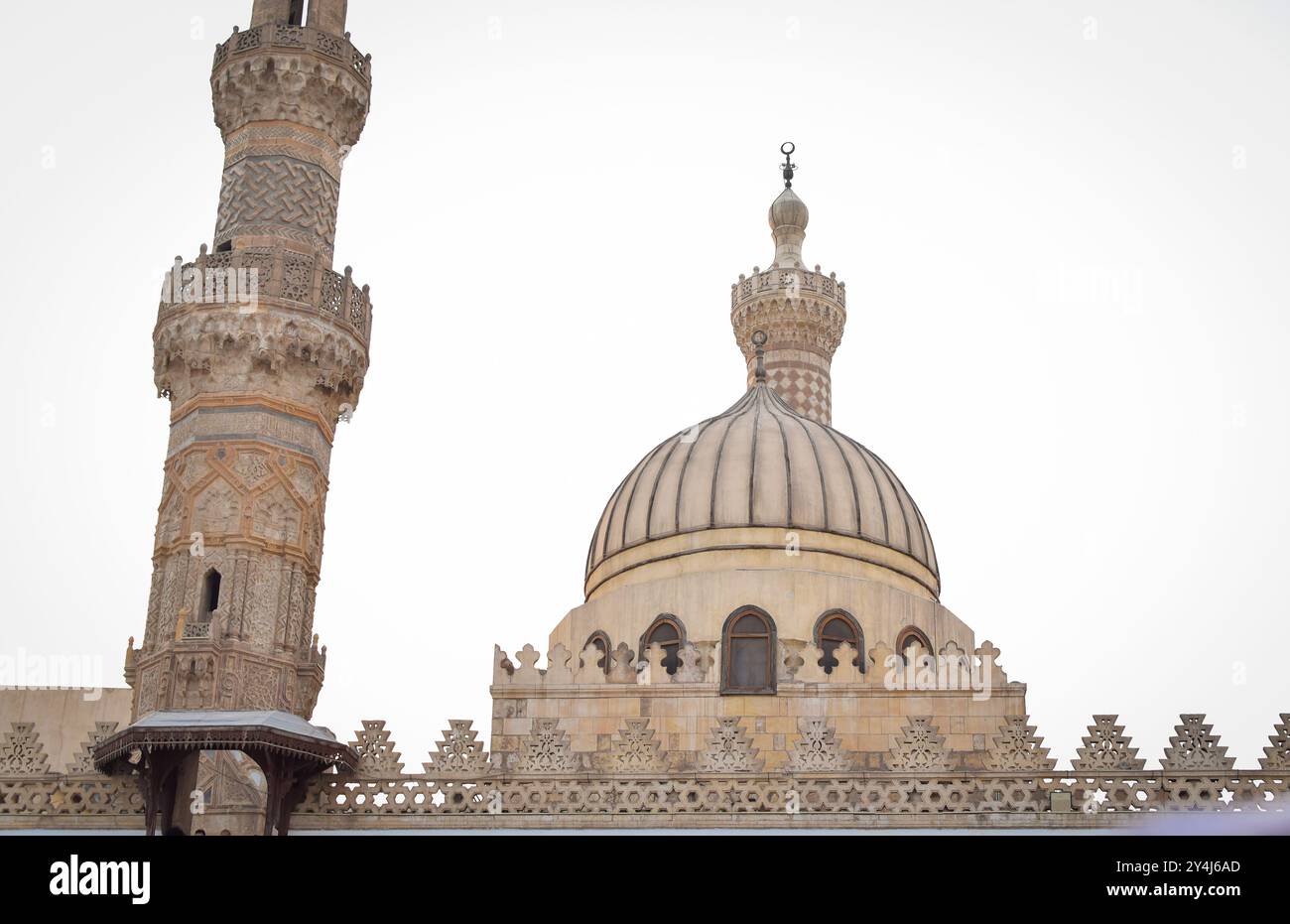 the ancient view of al azhar mosque with minaret and dome in cairo ...