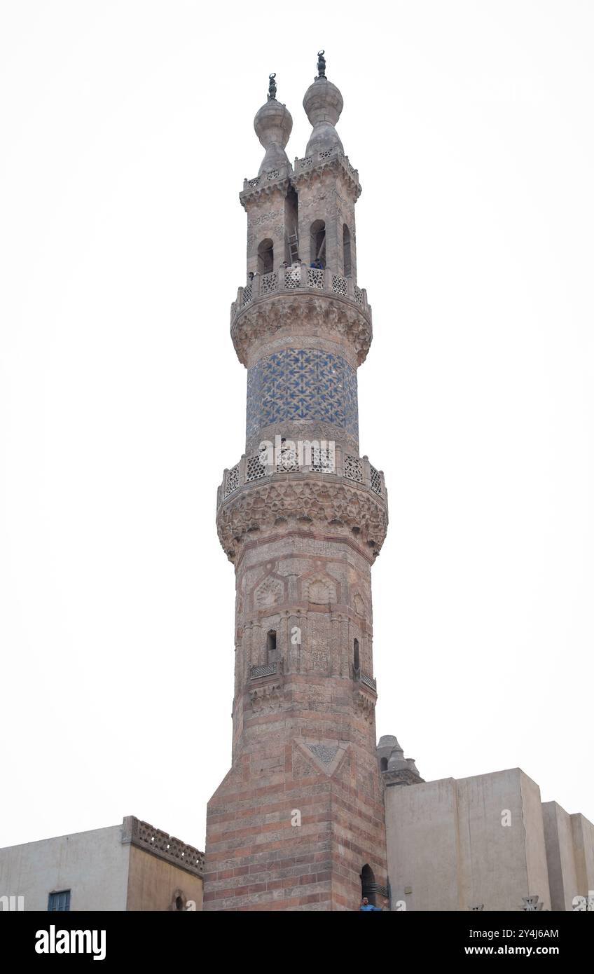 the ancient view of al azhar mosque with minaret and dome in cairo ...