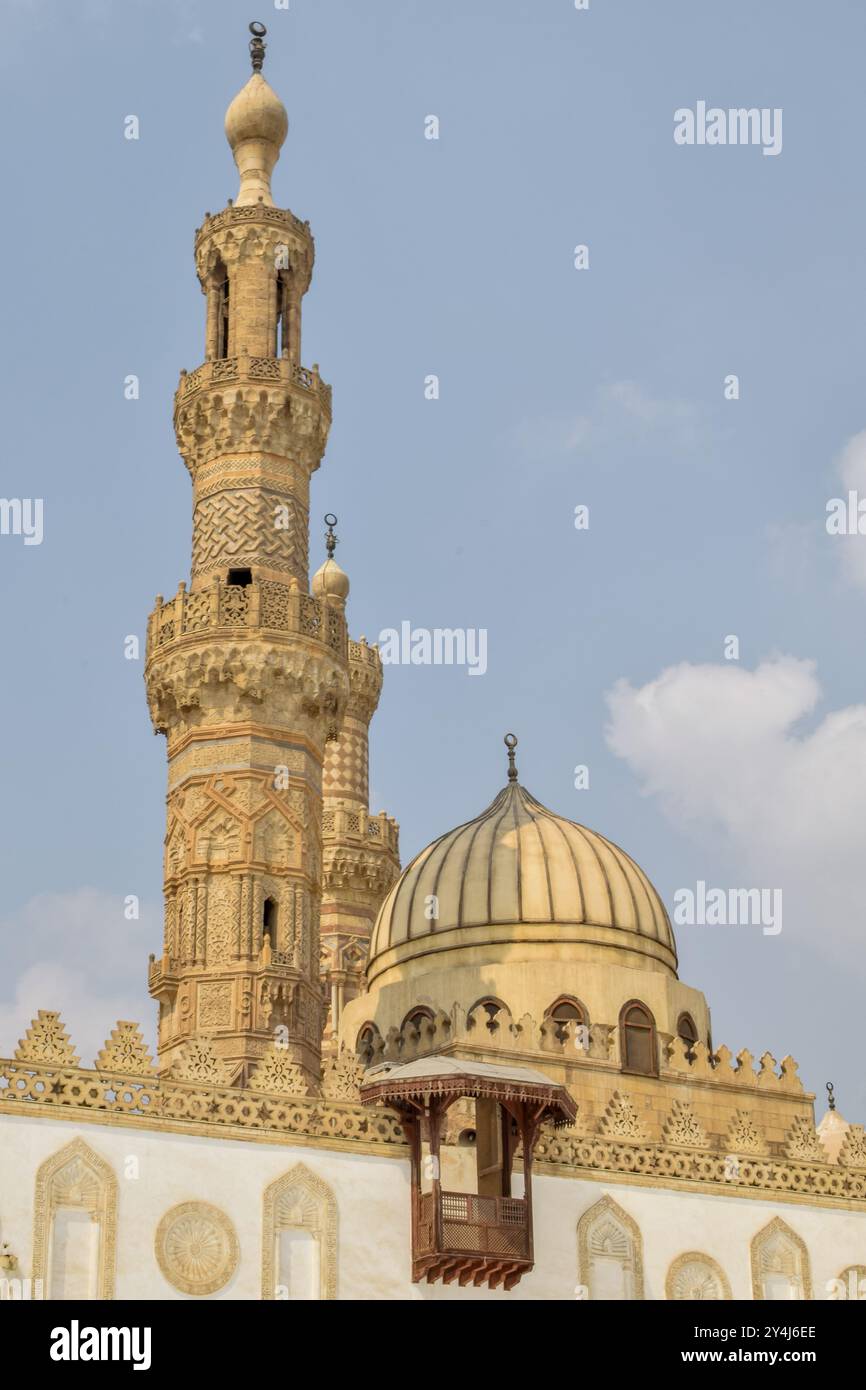 the ancient view of al azhar mosque with minaret and dome in cairo ...