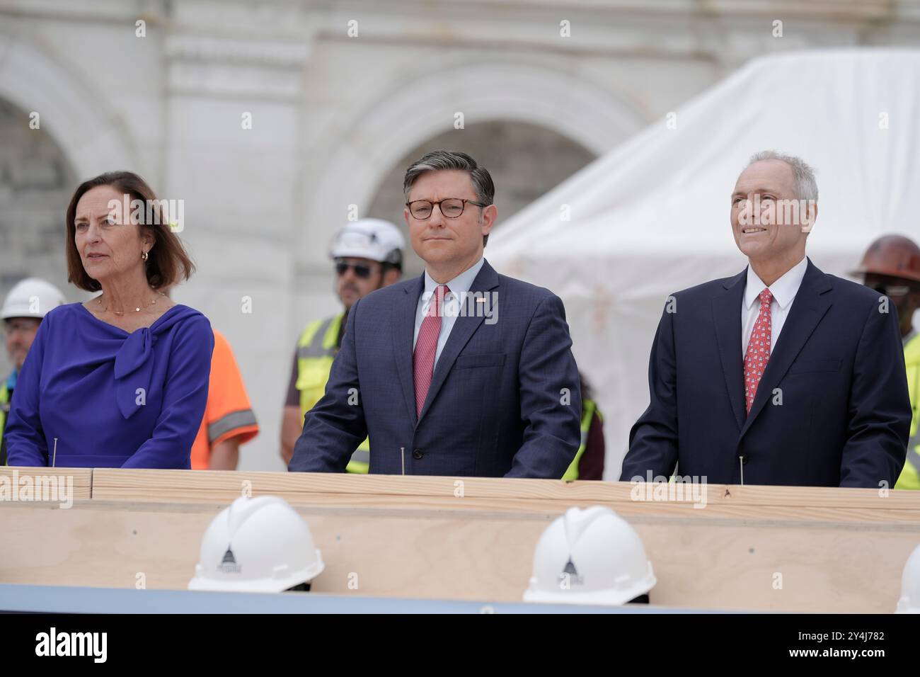 From right, House Majority Leader Steve Scalise, R-La., Speaker of the House Mike Johnson, R-La ...