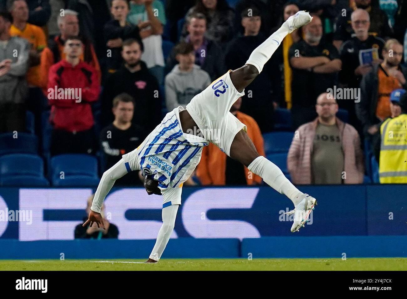 Brighton and Hove Albion's Carlos Baleba celebrates after scoring the ...