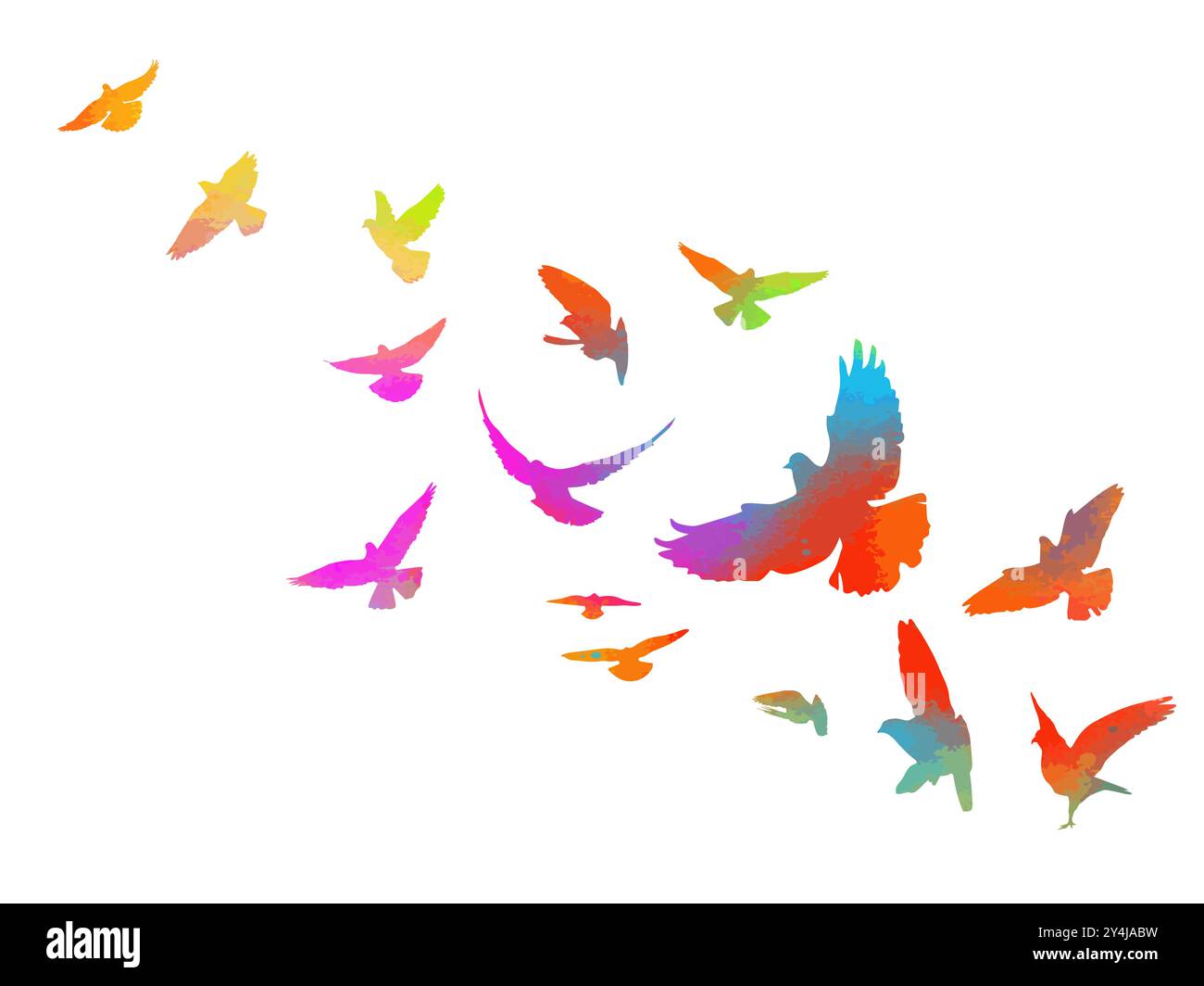 Abstract flying colored birds. hand drawing. Not AI. Vector ...