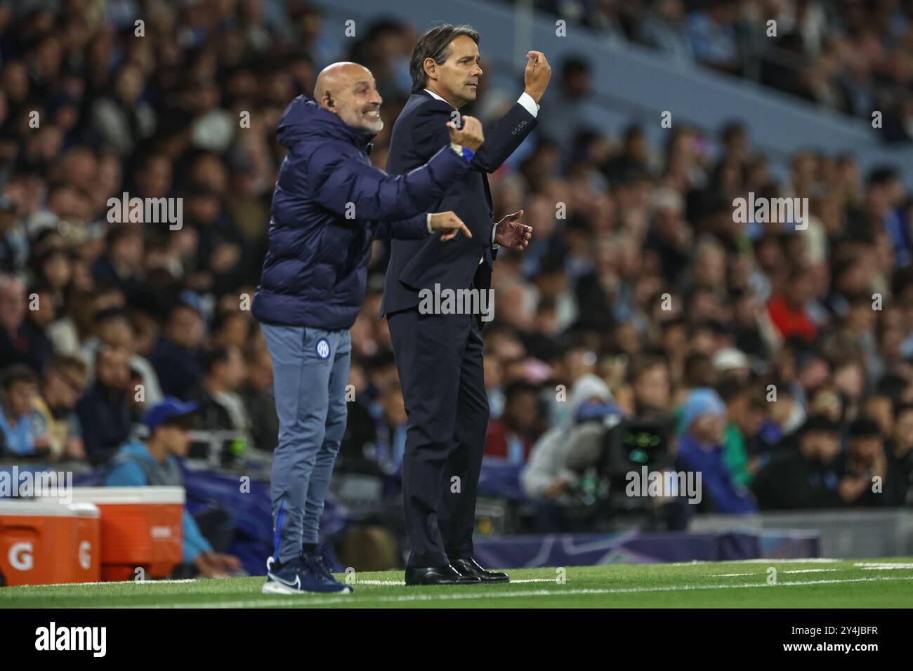 Simone Inzaghi manager of Inter Milan gives his team instructions ...