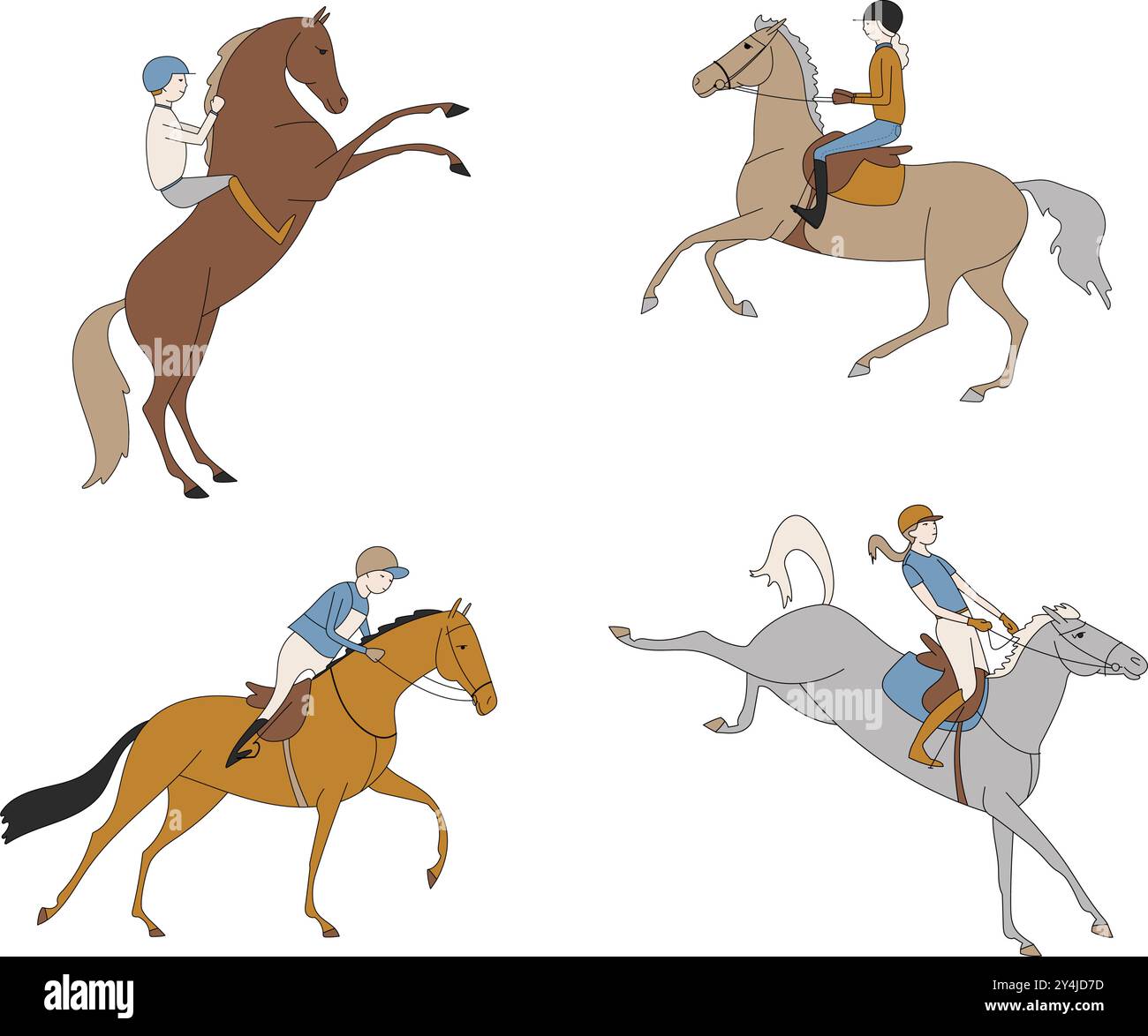 Set of cute riders and horses, equestrian sport Stock Vector Image ...