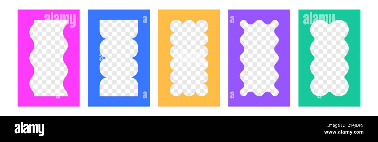 Vector set of rectangle squiggle photo frames with wavy edges. Color ...