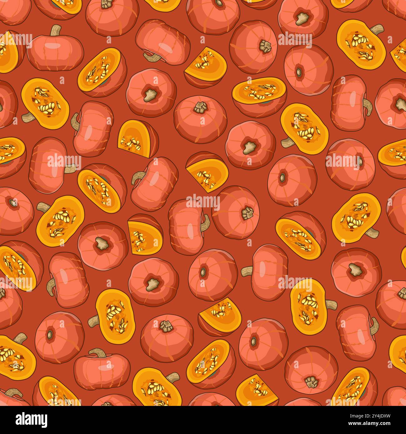 Seamless pattern with Sunshine kabocha squash. Winter squash. Cucurbita ...