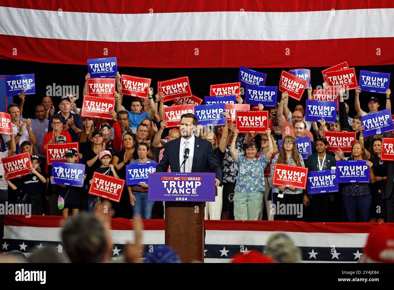Republican vice presidential nominee Sen. JD Vance, R-Ohio, speaks at a ...
