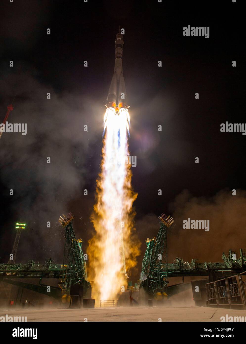 Baikonur, Kazakhstan. 11 September, 2024. The massive thrusters from the Soyuz-2 booster rocket ...