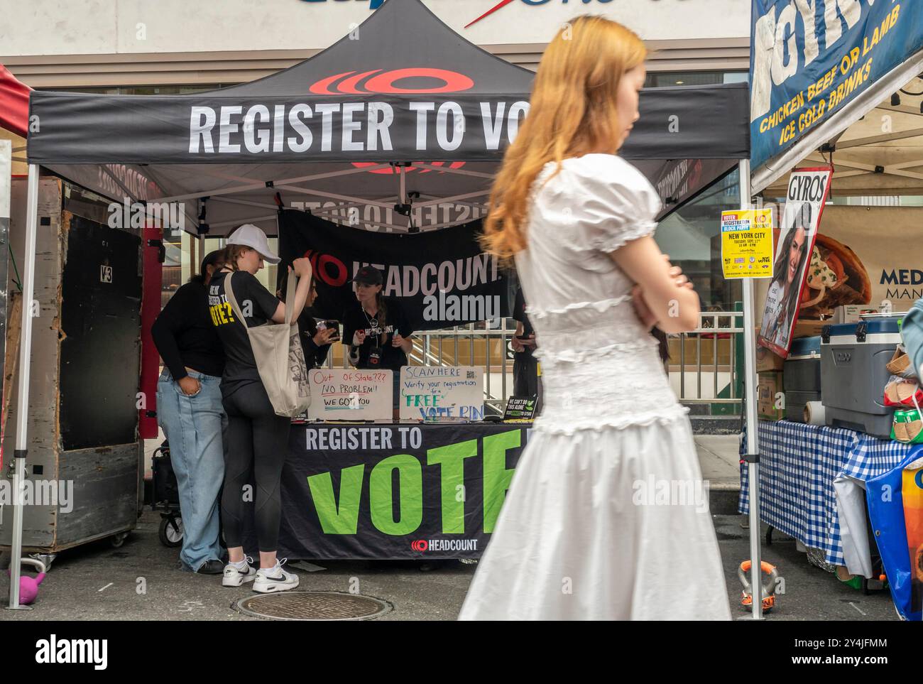 Voter registration table run by the Headcount organization at a street ...