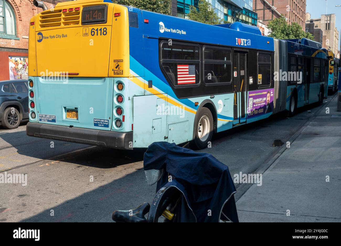 Articulated NYCTA bus in Chelsea in New York on Friday, September 13 ...