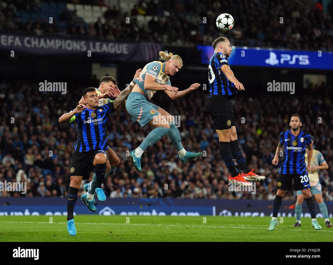 Inter Milan's Carlos Augusto heads the ball clear during the UEFA ...