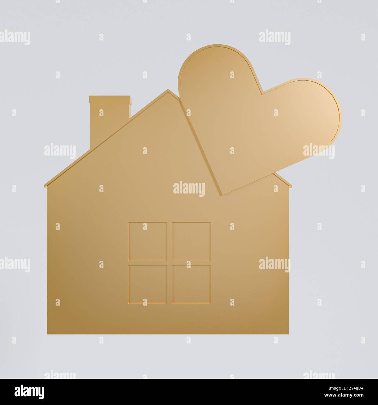A minimalist 3D illustration of a golden house with a large golden ...