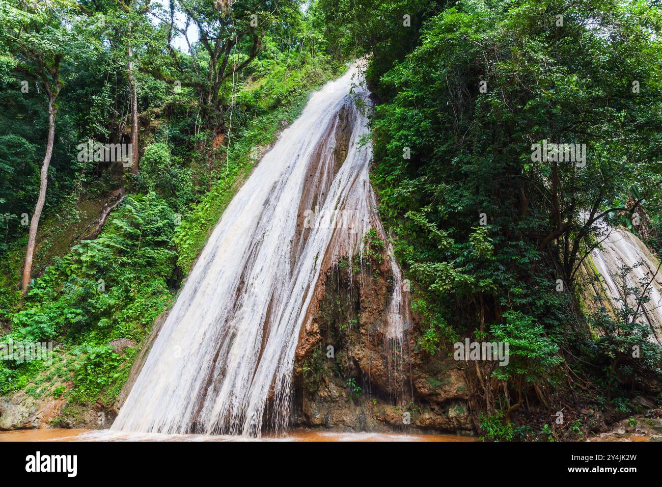 Waterfall in tropical forest of Samana, landscape photography of ...