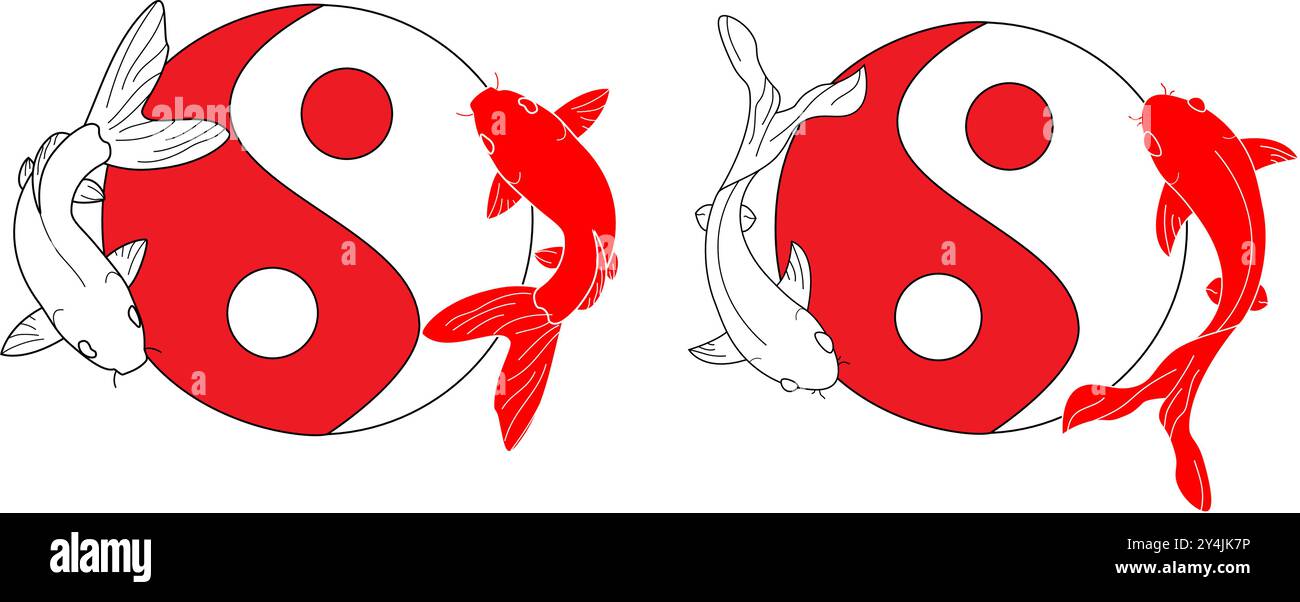 vector illustration of two carp fishes in the circle of yin yang symbol ...