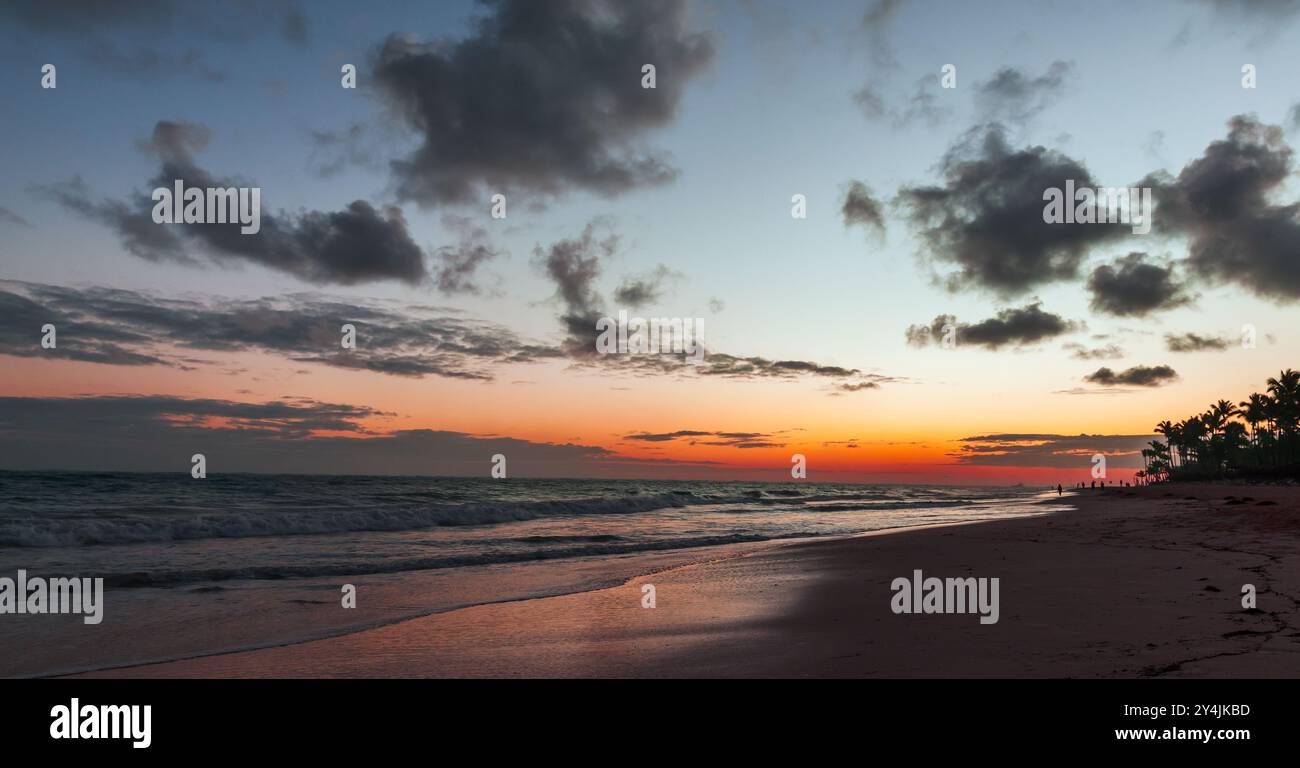Bavaro beach on a sunrise, Dominican Republic. Panoramic coastal ...