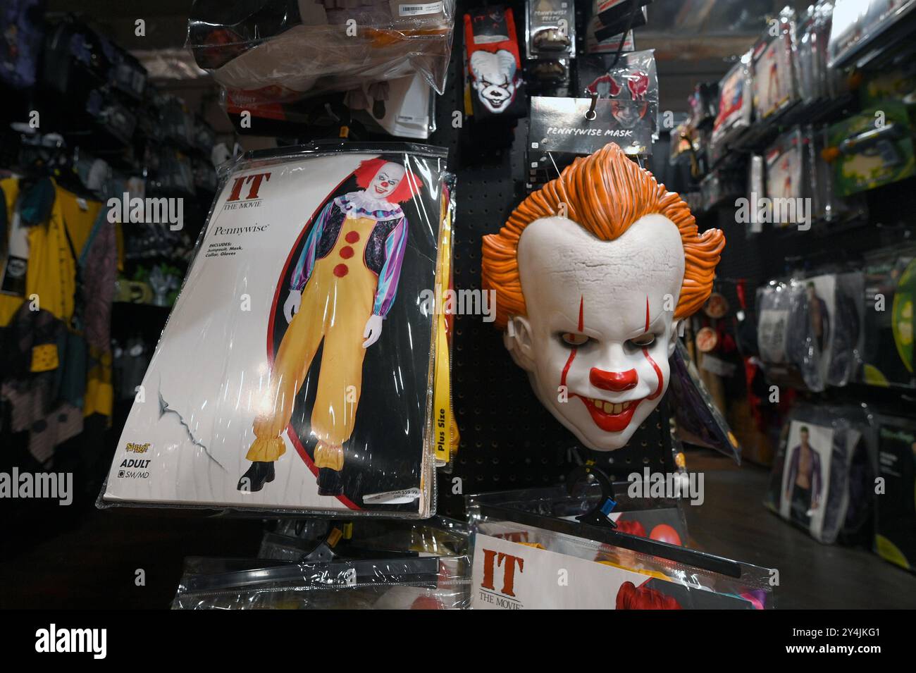 New York, USA. 16th Sep, 2024. Halloween masks on display inside a ...