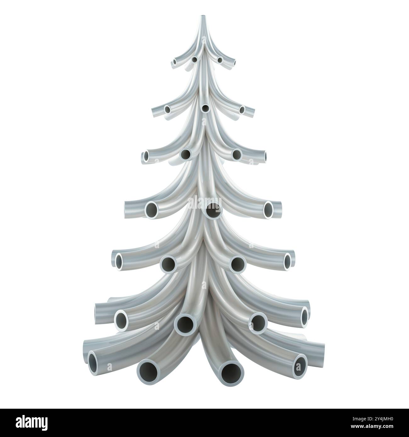 Abstract metallic Christmas Tree from steel tubes, pipes. 3D rendering ...