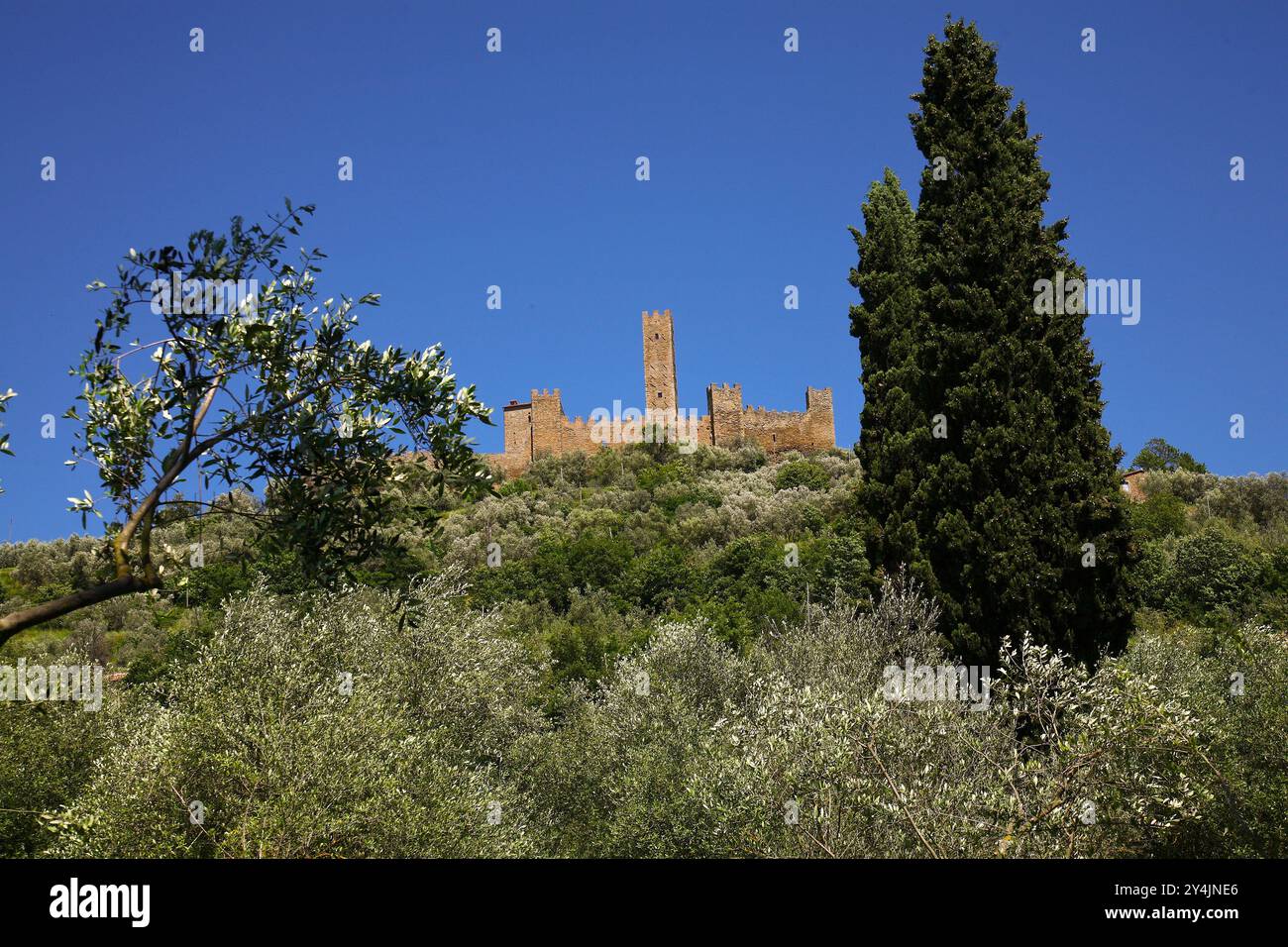 The Castle of Montecchio Vespone is a walled, castle with turrets and ...