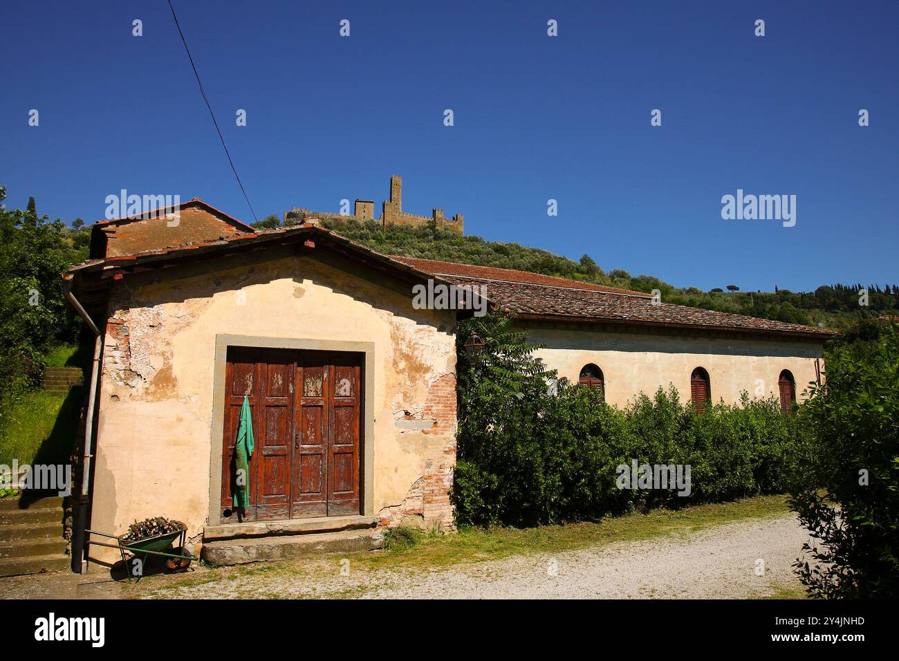 The Castle of Montecchio Vespone is a walled, castle with turrets and ...