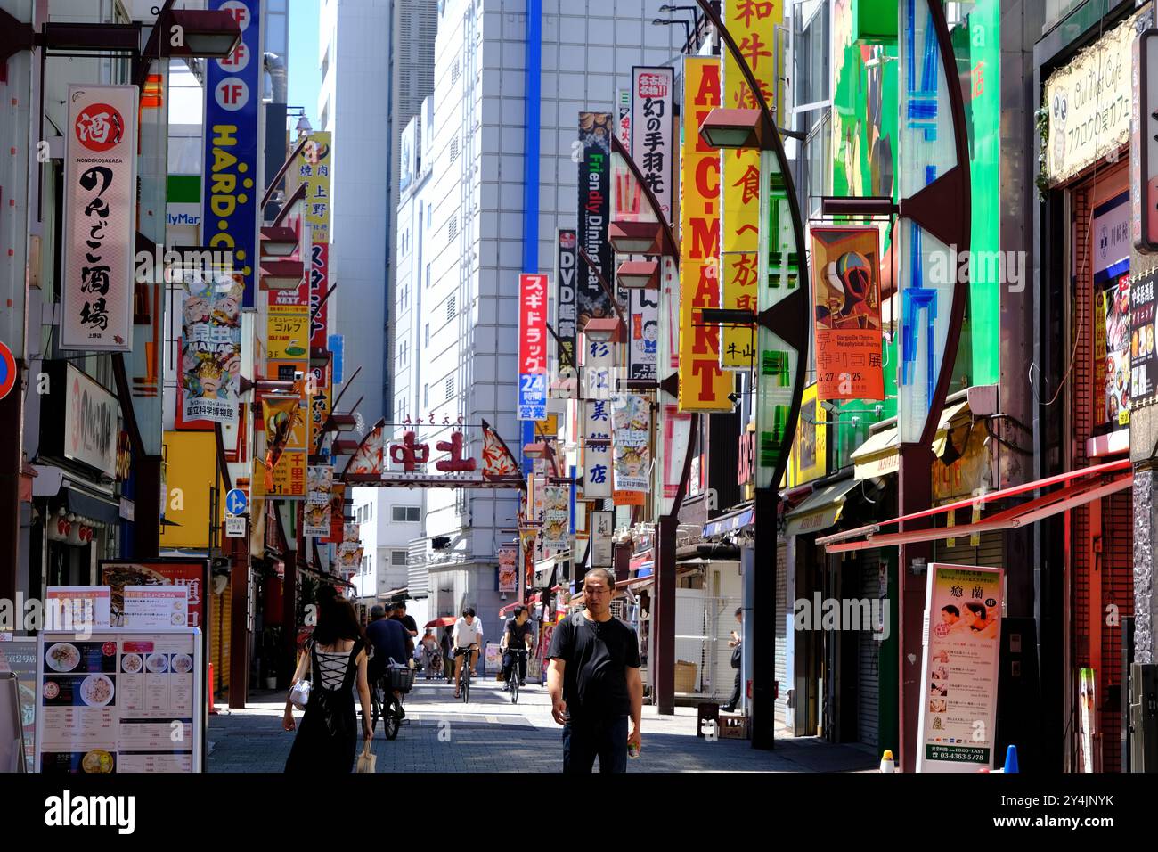 Store signs lined up the Naka-dori shopping street in Ueno,Tokyo,Japan ...
