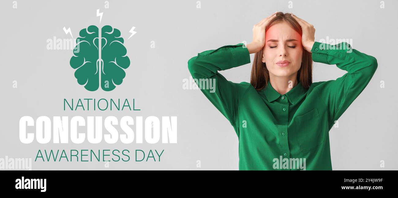 Banner for National Concussion Awareness Day with young woman after ...