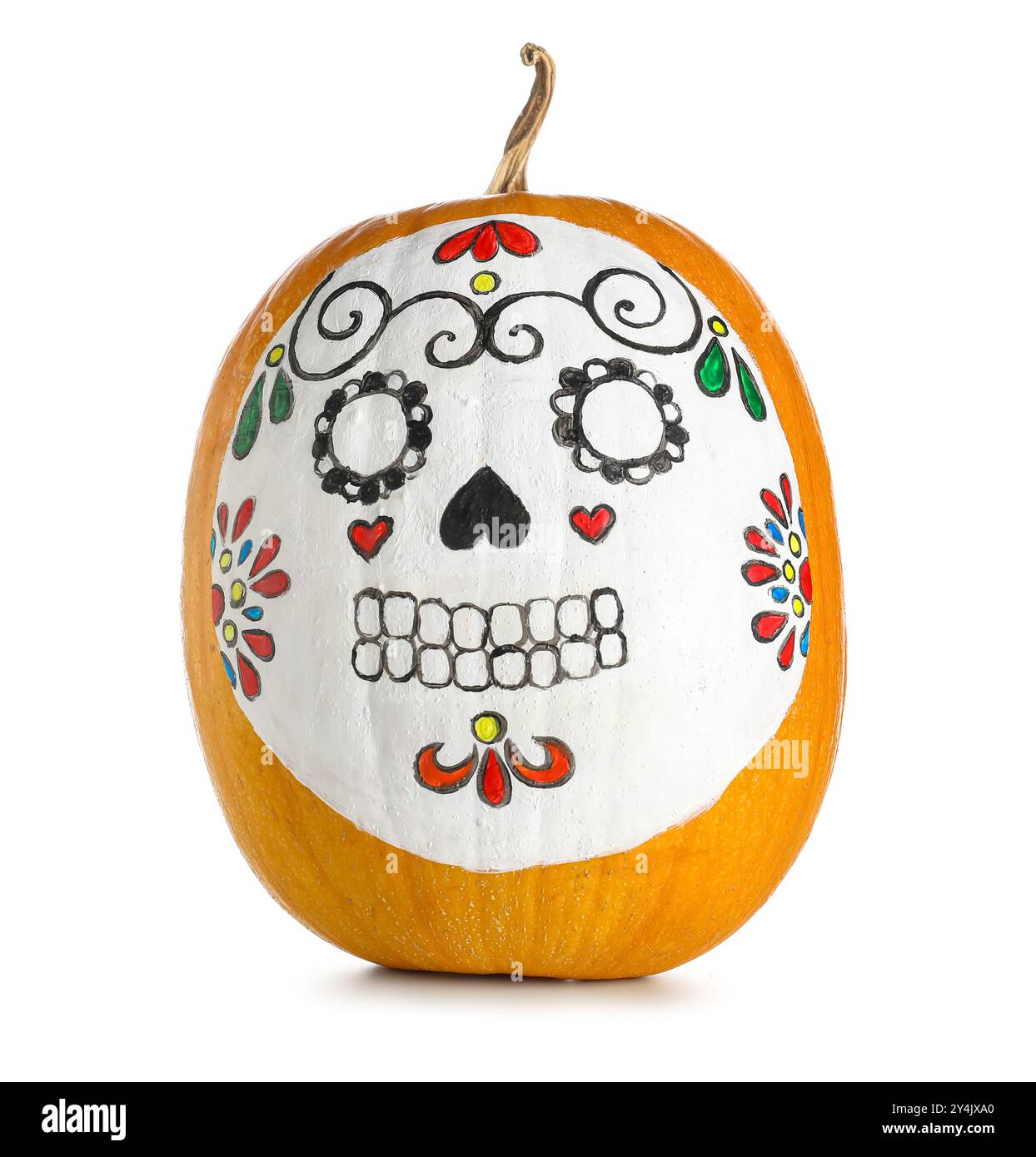 Pumpkin with painted skull on white background. El Dia de Muertos Stock ...