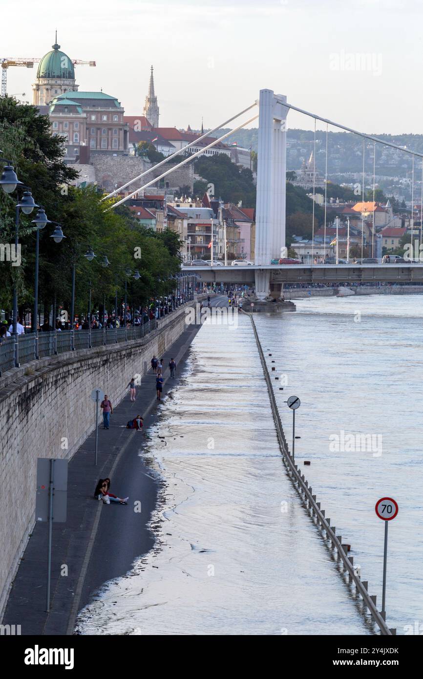 Budapest, Hungary - September 18 2024:The river Danube flooding ...
